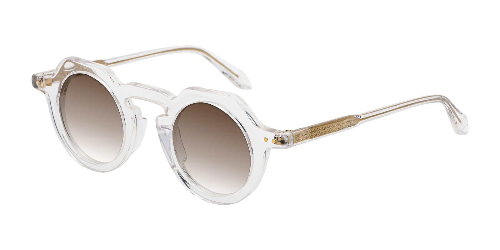 Clear Keyhole Bridge Retro-Vintage Round Gradient Sunglasses with Brown ...