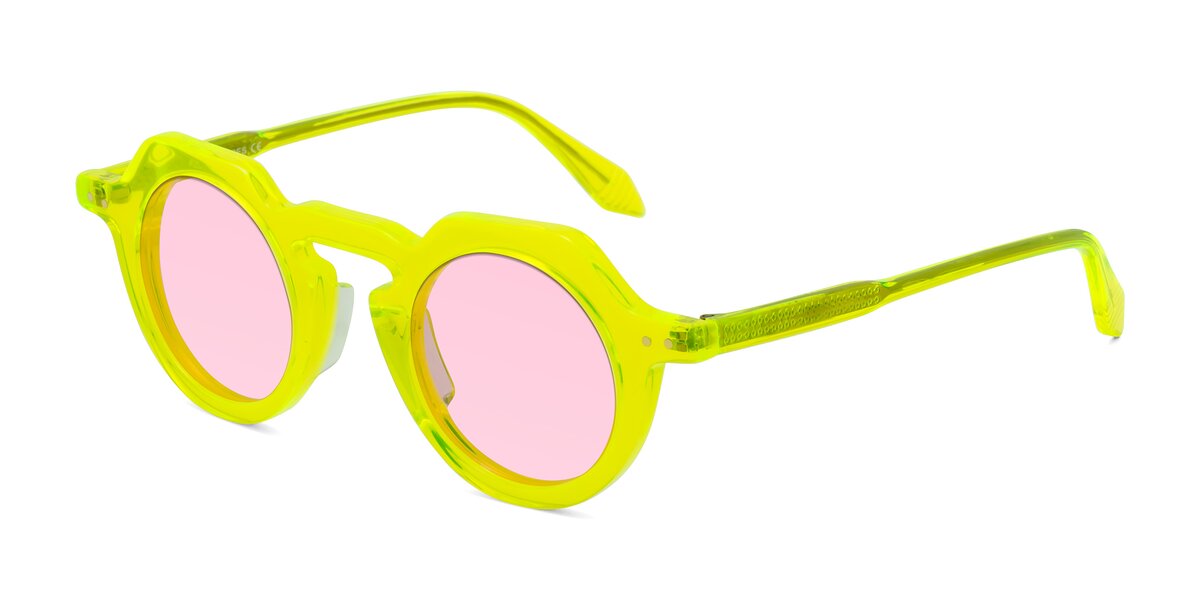 Neon Yellow Keyhole Bridge Retro-Vintage Round Tinted Sunglasses with ...