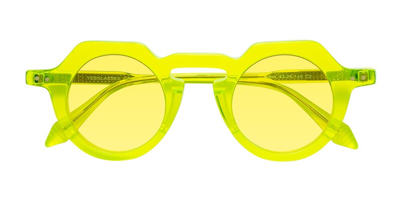 Neon Yellow Keyhole Bridge Retro-Vintage Round Tinted Sunglasses with ...