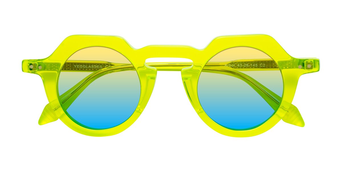 Neon Yellow Keyhole Bridge Retro-Vintage Round Gradient Sunglasses with ...