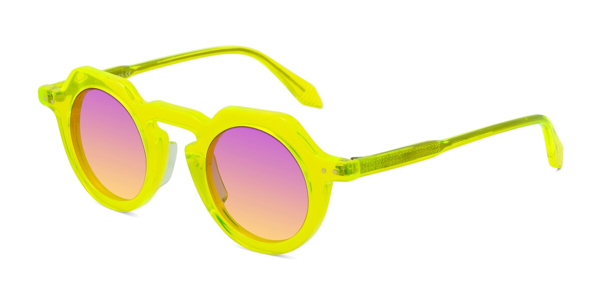 Neon Yellow Keyhole Bridge Retro-Vintage Round Gradient Sunglasses with ...
