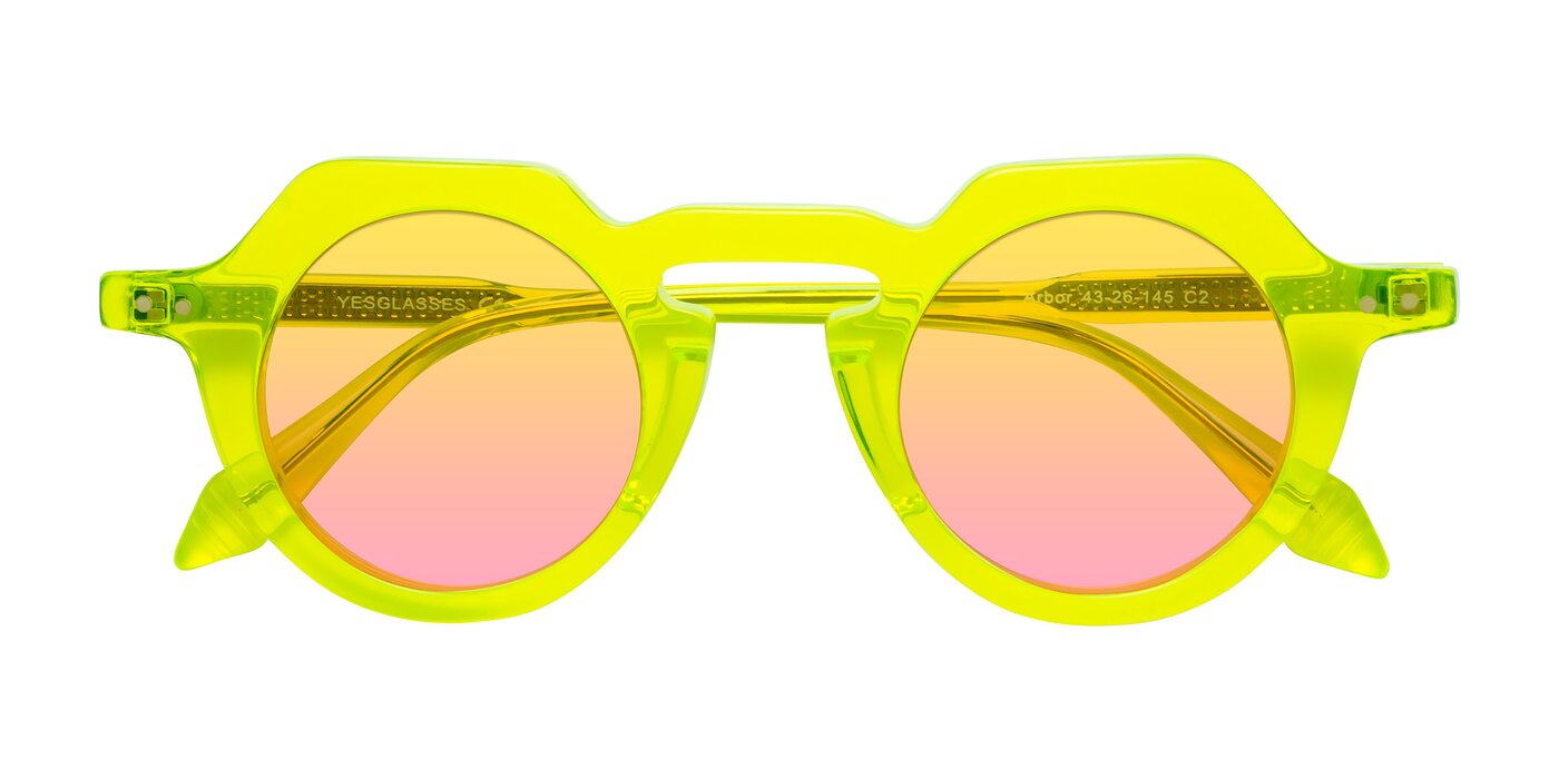 Neon Yellow Keyhole Bridge Retro-Vintage Round Gradient Sunglasses with ...