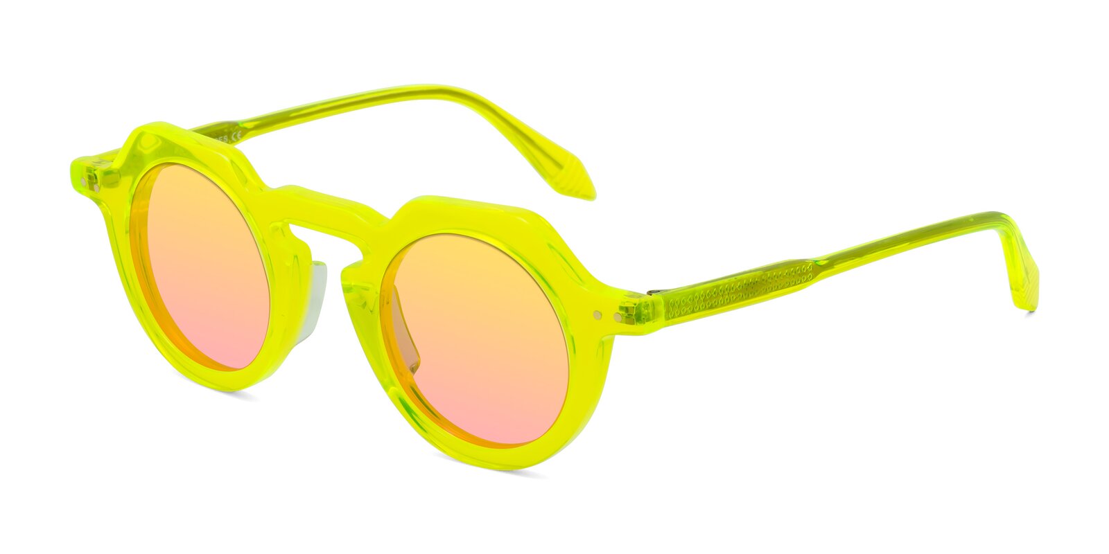 Neon Yellow Keyhole Bridge Retro-Vintage Round Gradient Sunglasses with ...