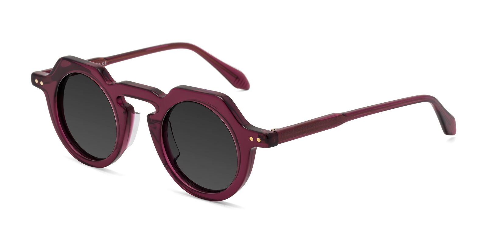 Deep Purple Keyhole Bridge Retro-Vintage Round Tinted Sunglasses with ...