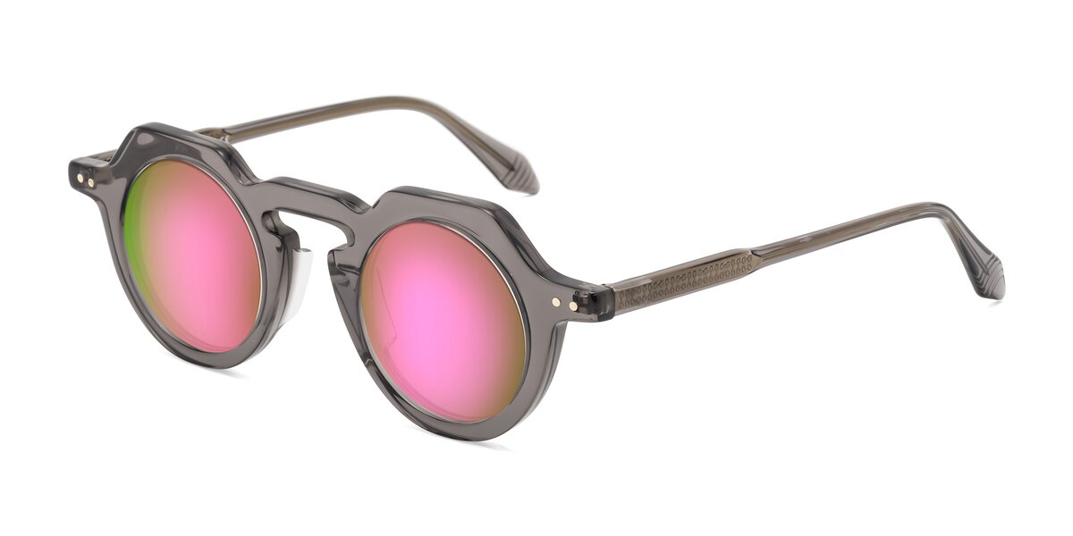 Translucent Gray Keyhole Bridge Retro-Vintage Round Mirrored Sunglasses ...