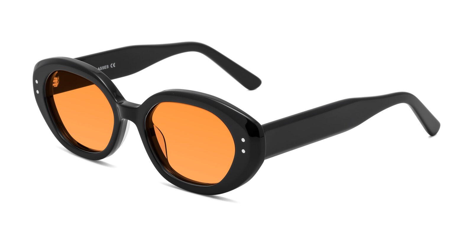 Black Geek-Chic Acetate Oval Tinted Sunglasses with Orange Sunwear ...
