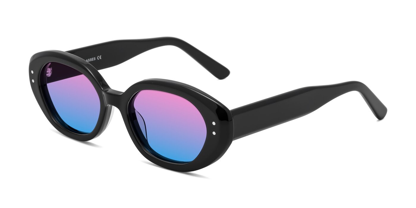 Black Geek-Chic Acetate Oval Gradient Sunglasses with Pink / Blue ...
