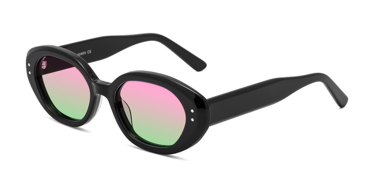 Black Geek-Chic Acetate Oval Gradient Sunglasses with Pink / Green ...