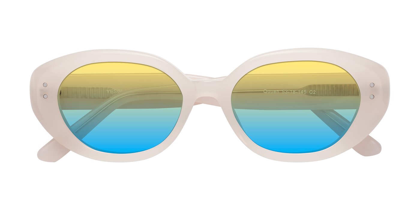 Pale Pink Geek-Chic Acetate Oval Gradient Sunglasses with Yellow / Blue ...