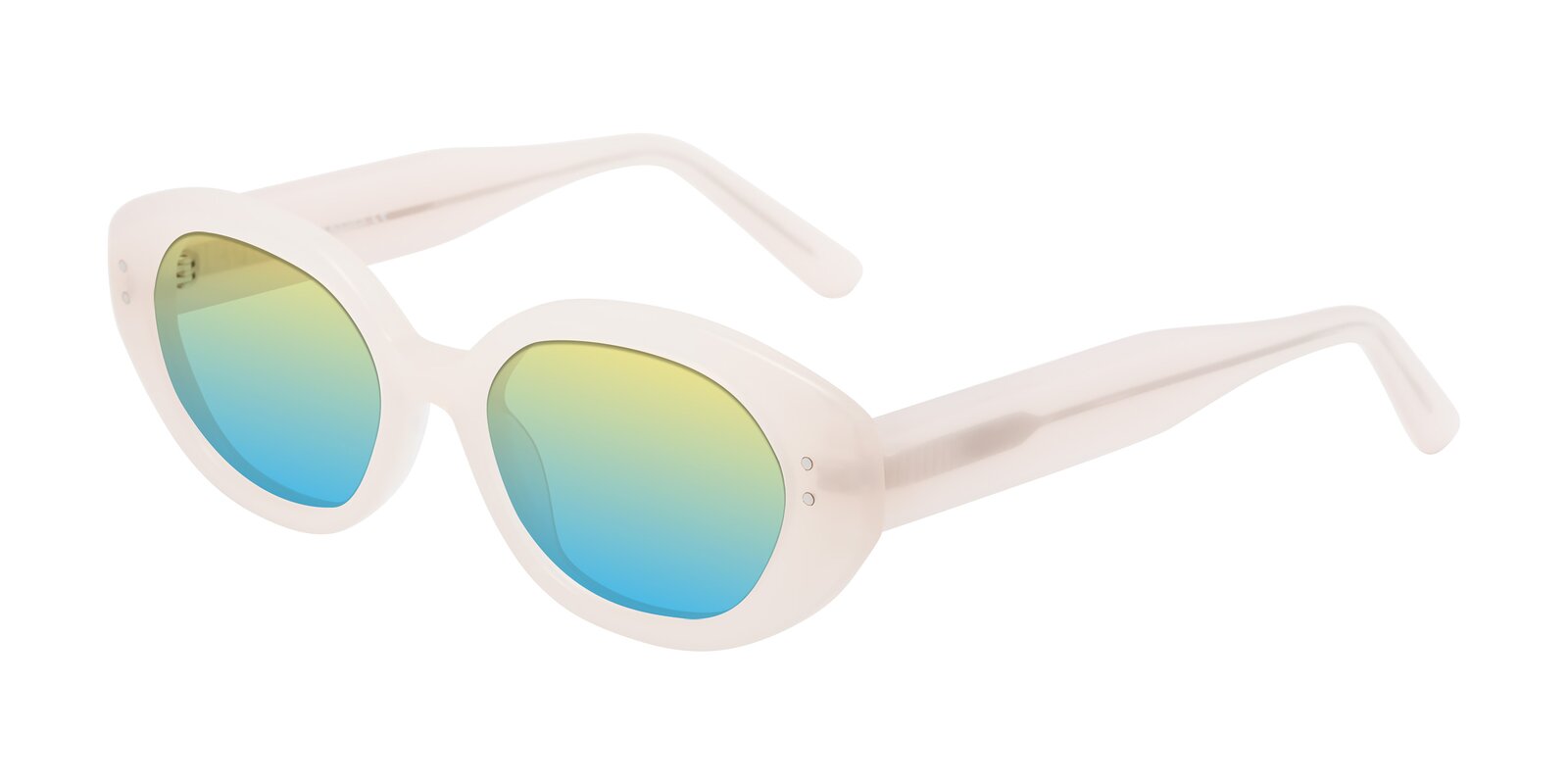 Pale Pink Geek-Chic Acetate Oval Gradient Sunglasses with Yellow / Blue ...