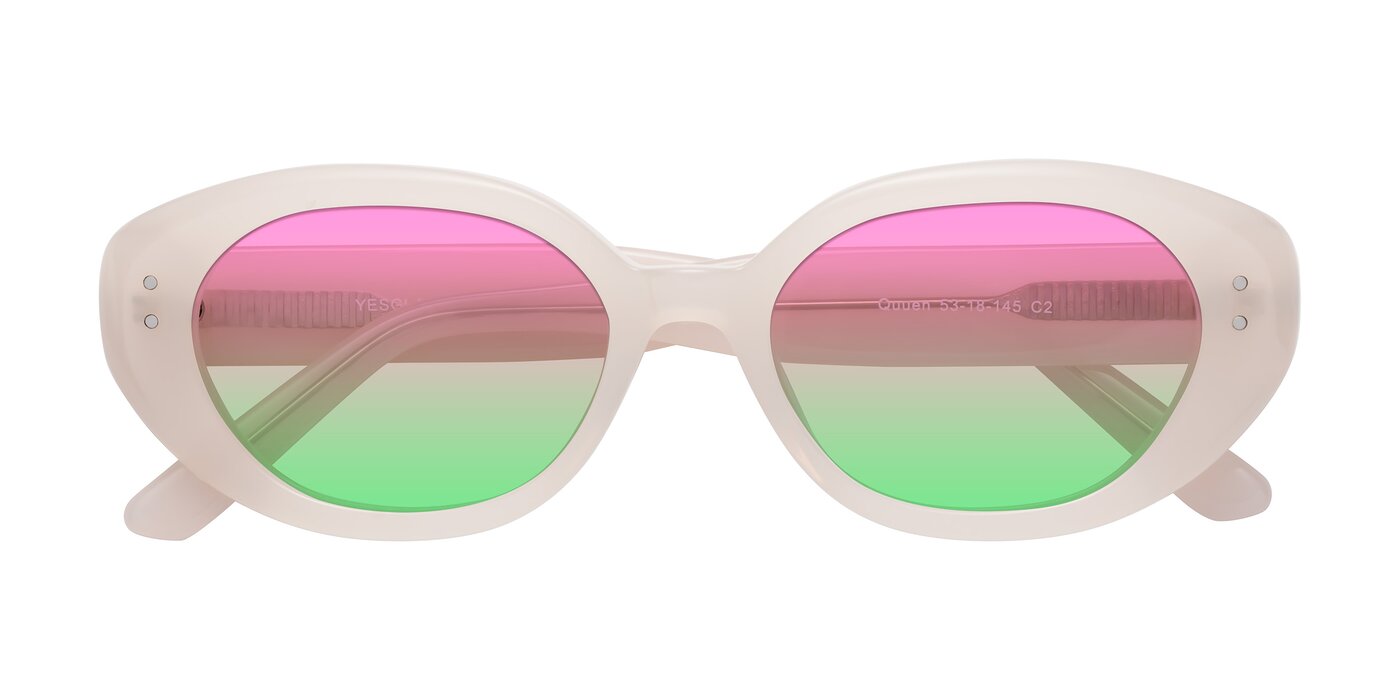 Pale Pink Geek-Chic Acetate Oval Gradient Sunglasses with Pink / Green ...