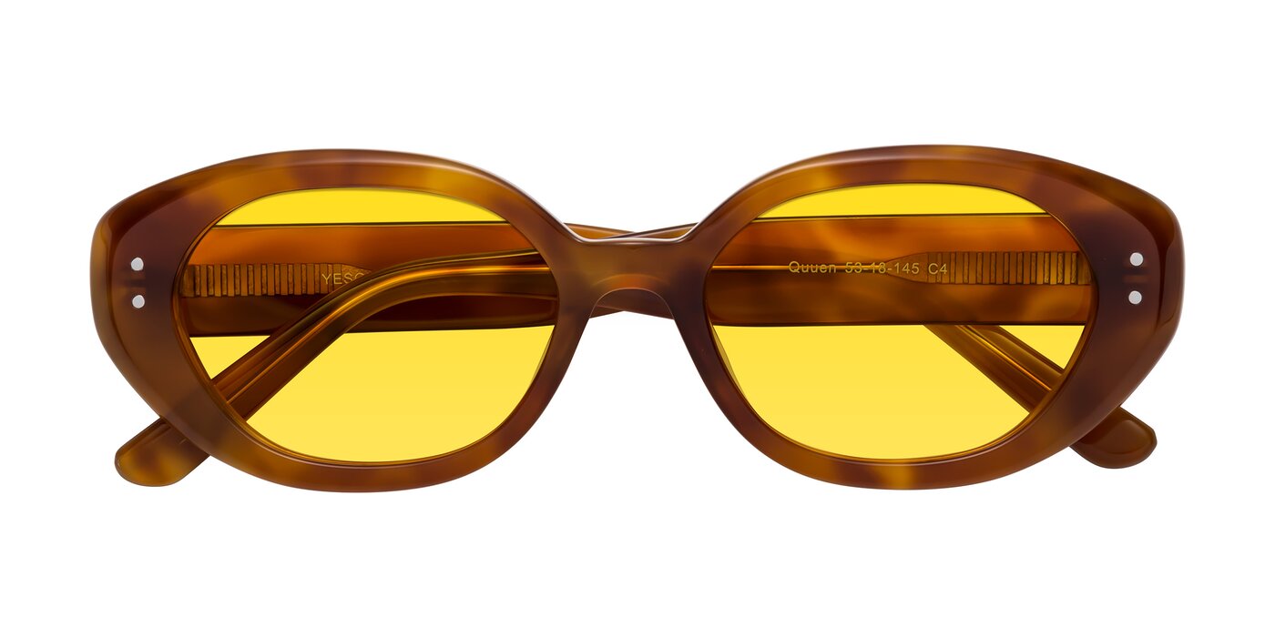 Amber Tortoise Geek-Chic Acetate Oval Tinted Sunglasses with Yellow ...
