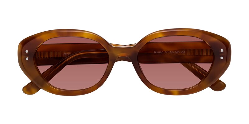 Amber Tortoise Geek-Chic Acetate Oval Tinted Sunglasses with Garnet ...