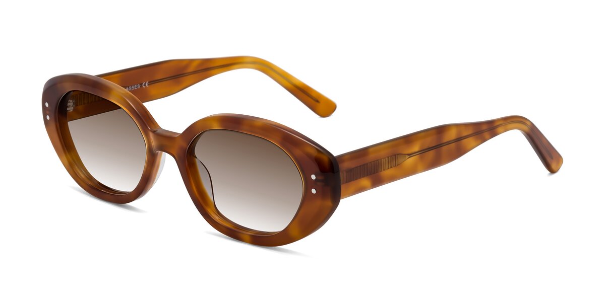 Amber Tortoise Geek-Chic Acetate Oval Gradient Sunglasses with Brown ...