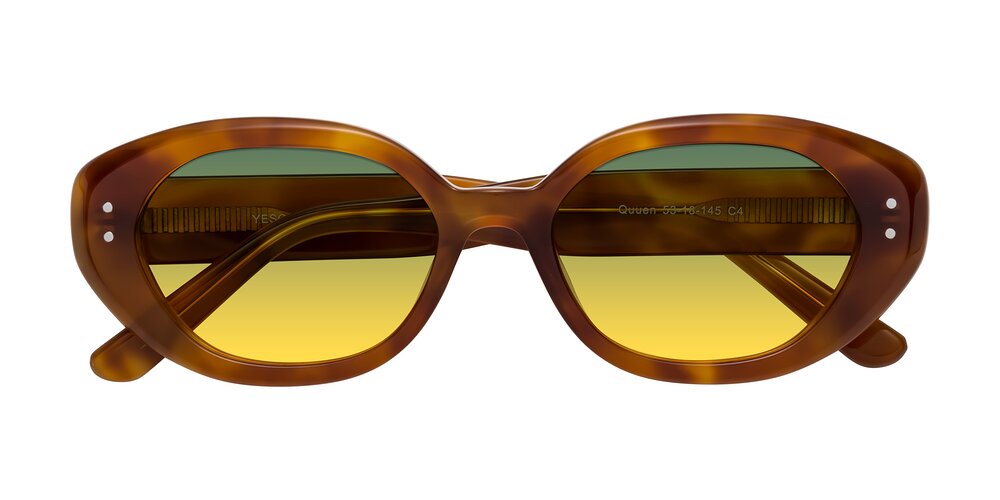 Amber Tortoise Geek-Chic Acetate Oval Gradient Sunglasses with Green ...
