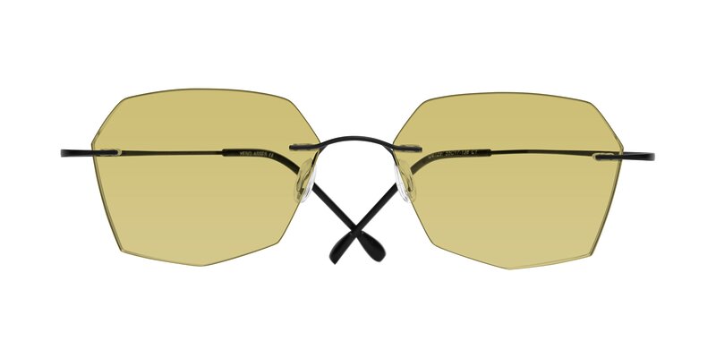 Black Geometric Aviator Rimless Tinted Sunglasses with Medium Champagne ...