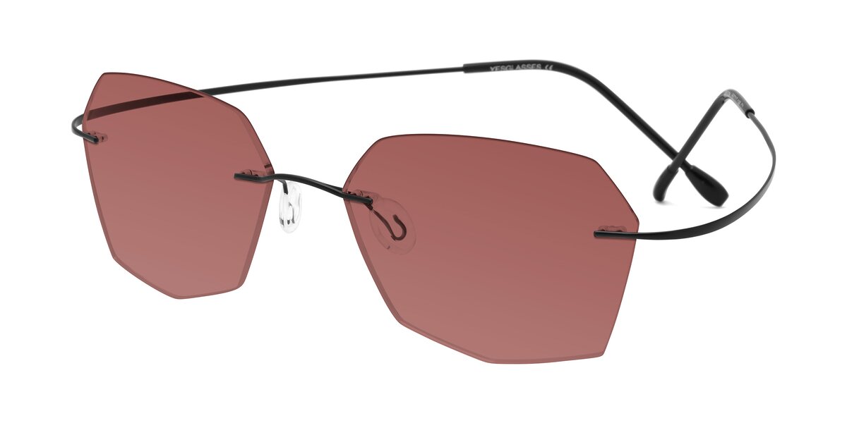 Black Geometric Aviator Rimless Tinted Sunglasses with Garnet Sunwear ...