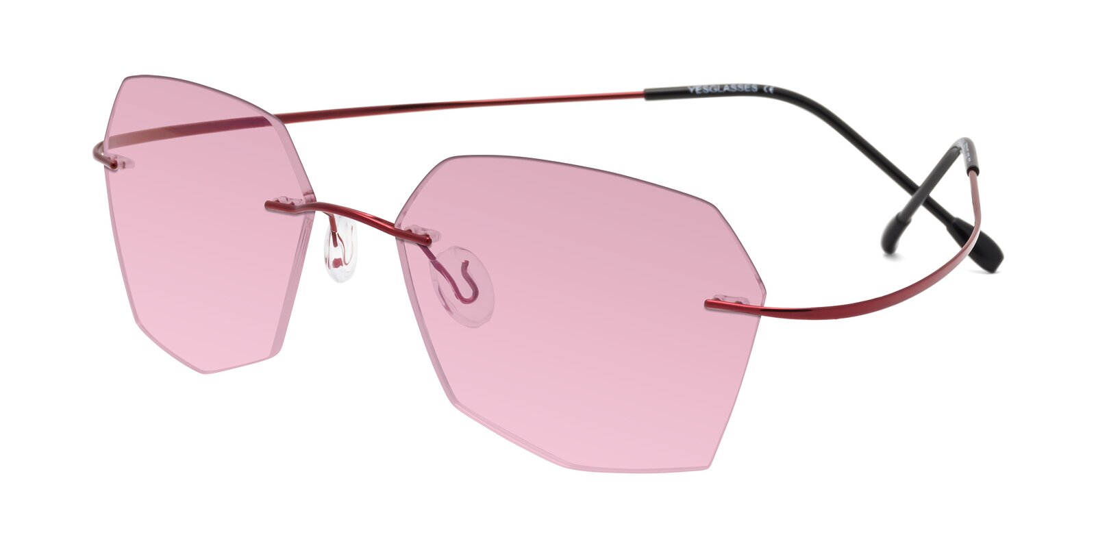 Wine Geometric Aviator Rimless Tinted Sunglasses with Light Wine ...