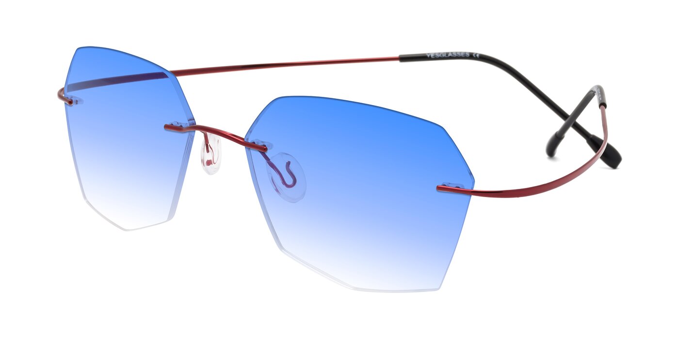 Wine Geometric Aviator Rimless Gradient Sunglasses with Blue Sunwear ...
