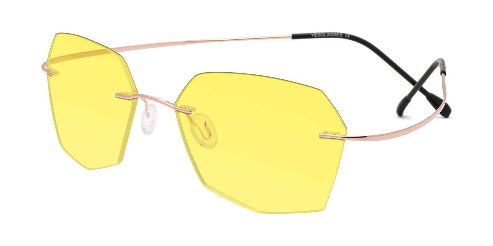 Rose Gold Geometric Aviator Rimless Tinted Sunglasses with Medium ...