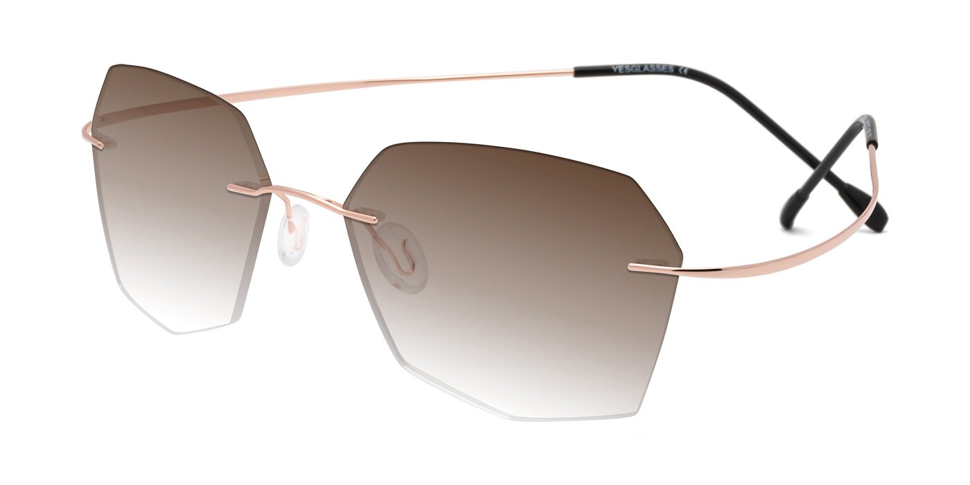 Rose Gold Geometric Aviator Rimless Gradient Sunglasses with Brown ...