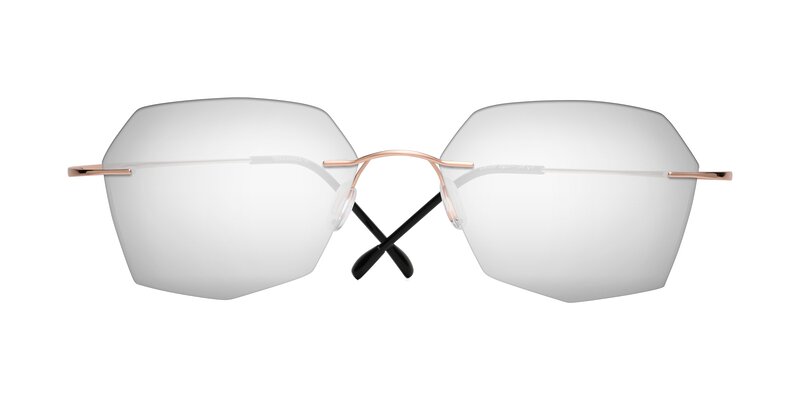 Rose Gold Geometric Aviator Rimless Mirrored Sunglasses with Silver ...