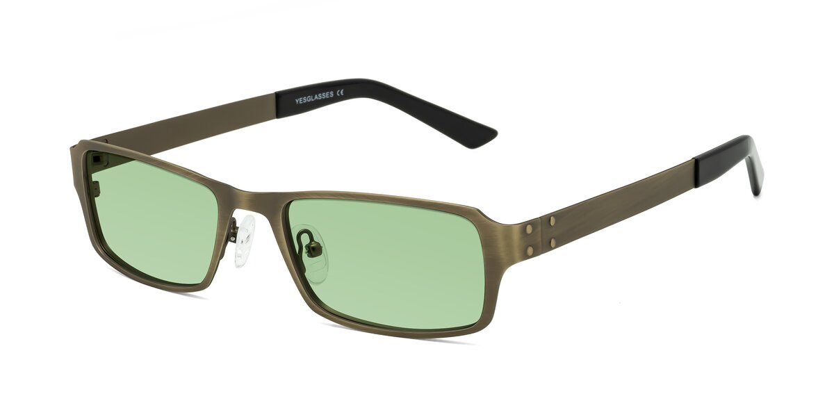 Bronze Retro-Vintage Metal Rectangle Tinted Sunglasses with Medium ...
