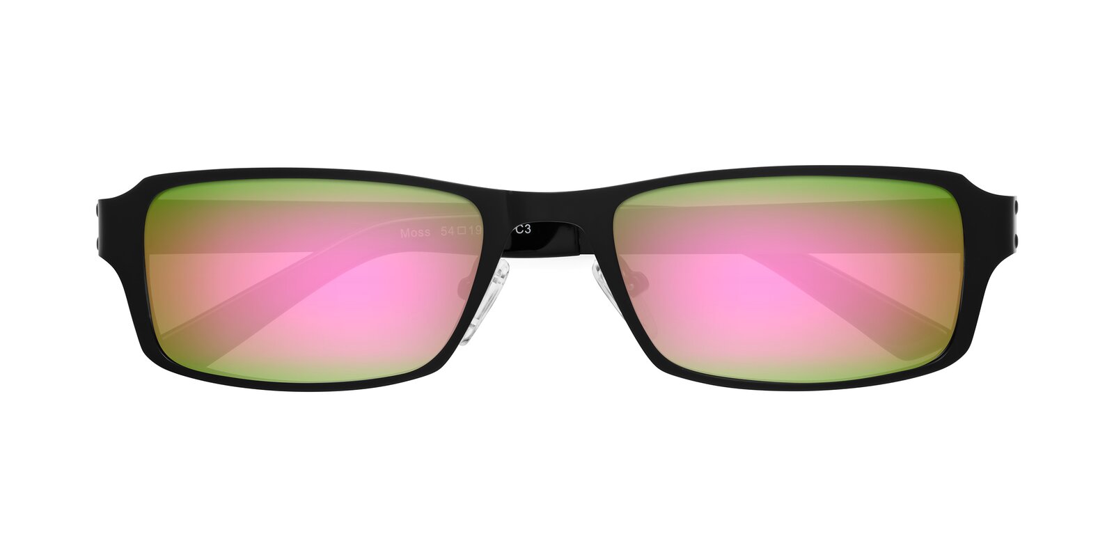 Matte Black Retro-Vintage Metal Rectangle Mirrored Sunglasses with Pink ...