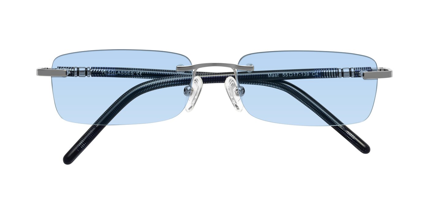 Silver/Blue Metal Rectangle Rimless Tinted Sunglasses with Light Blue ...