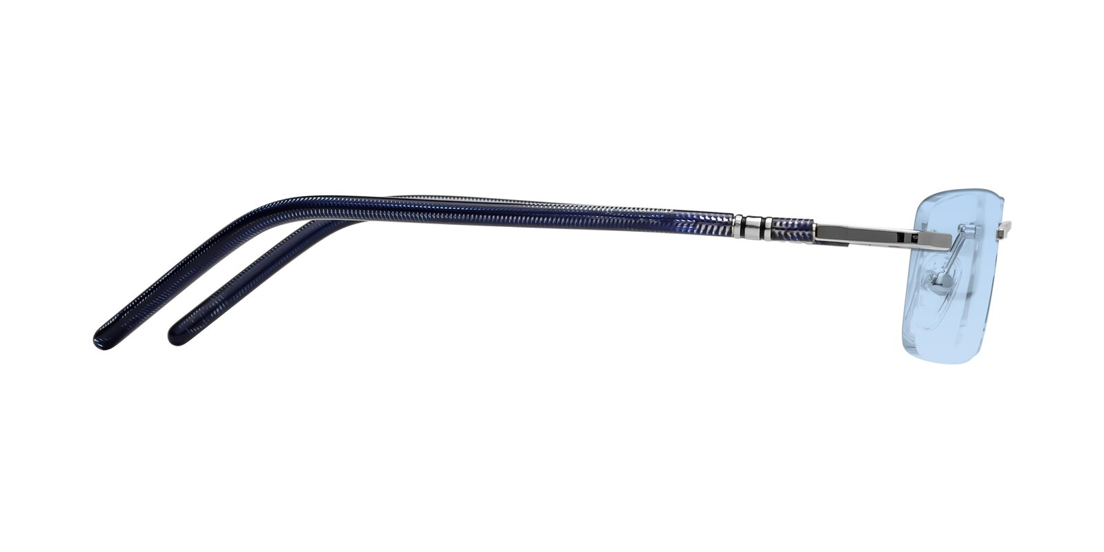 Silver/Blue Metal Rectangle Rimless Tinted Sunglasses with Light Blue ...