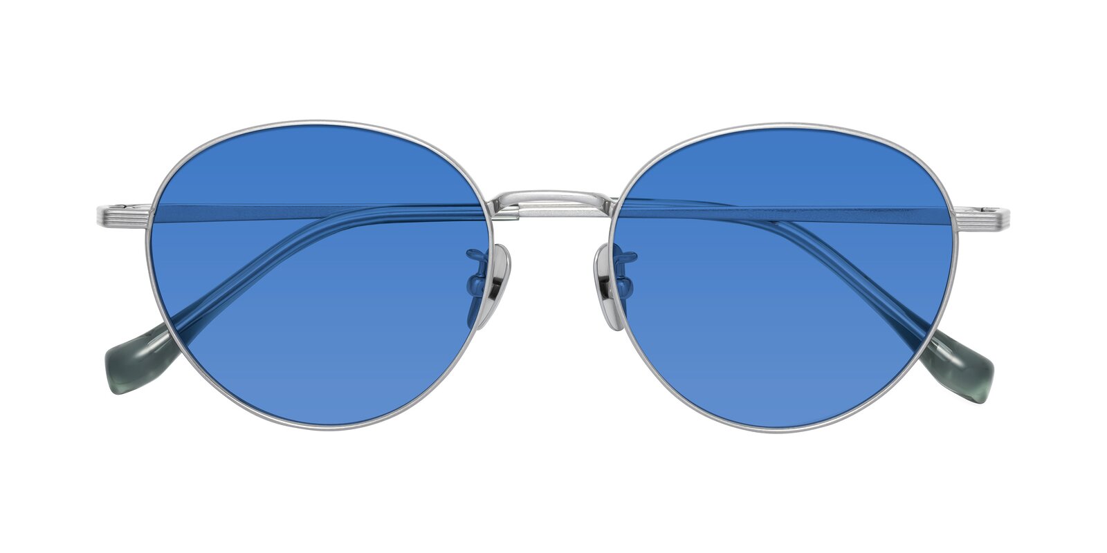 Silver Retro-Vintage Titanium Round Tinted Sunglasses with Blue Sunwear ...