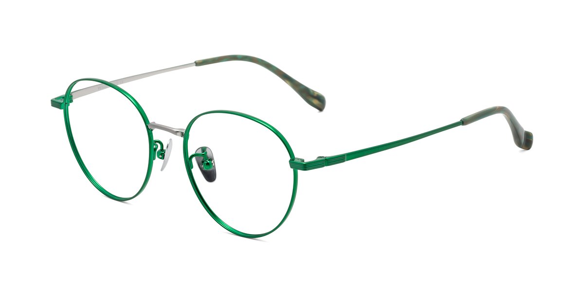 Green/Sliver Retro-Vintage Titanium Round Eyeglasses - Sahala