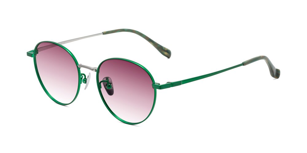 Green/Sliver Retro-Vintage Titanium Round Gradient Sunglasses with Wine ...