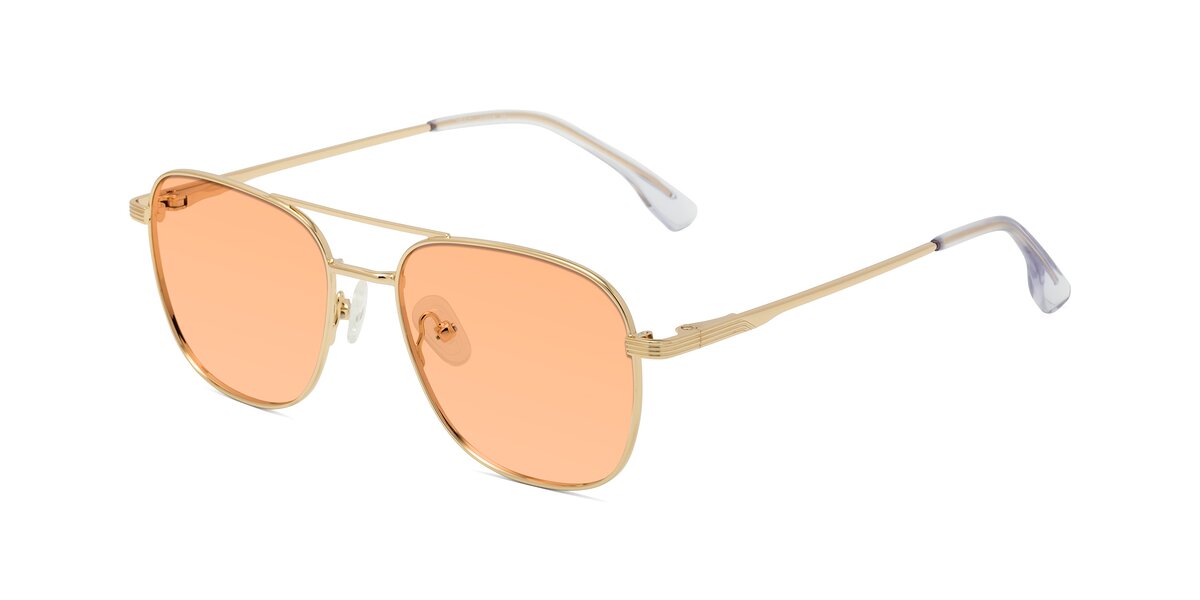 Gold Grandpa Double Bridge Square Tinted Sunglasses with Light Orange ...