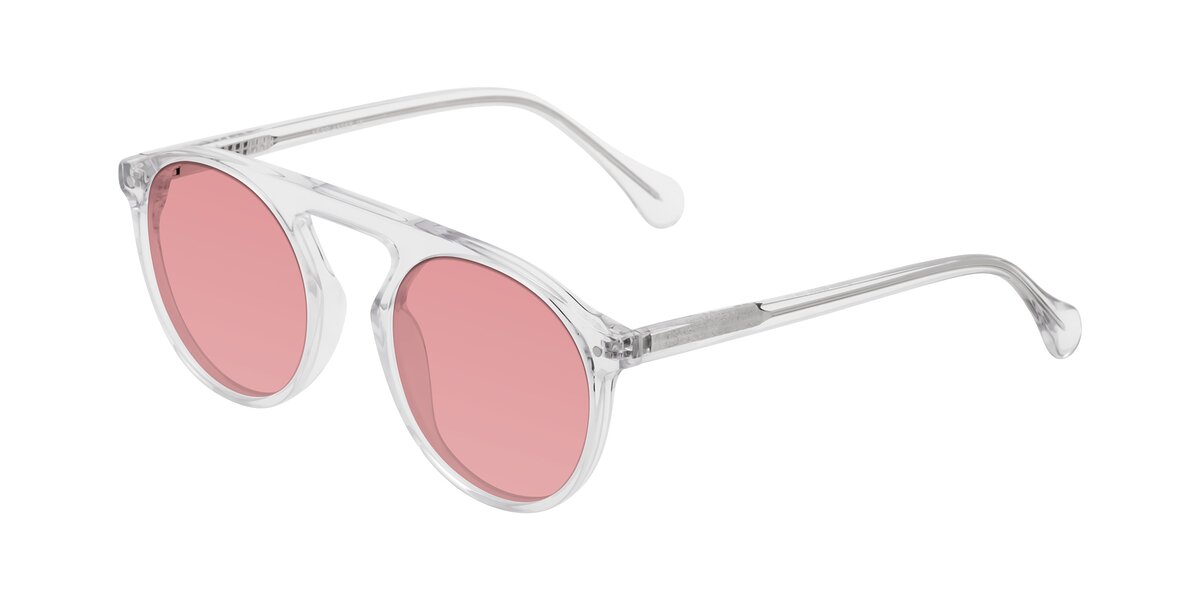 Clear Browline Acetate Round Tinted Sunglasses with Medium Garnet ...