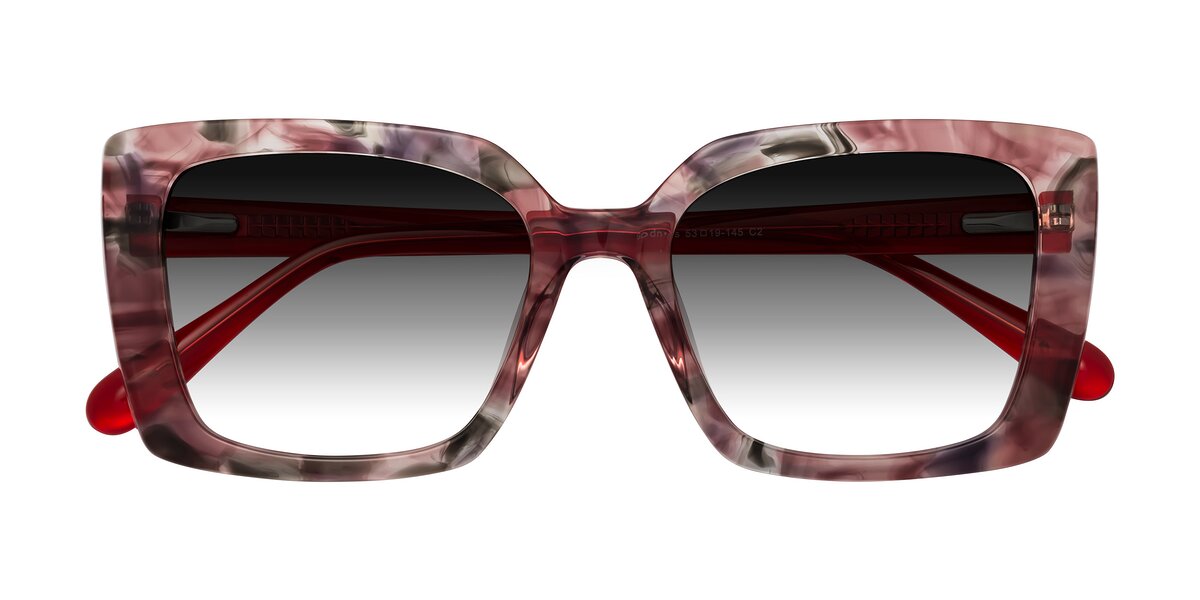 Red/Floral Narrow Acetate Square Gradient Sunglasses with Gray Sunwear ...