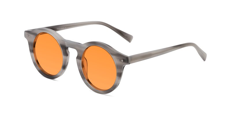 Gray Striped Narrow Retro-Vintage Round Tinted Sunglasses with Orange ...