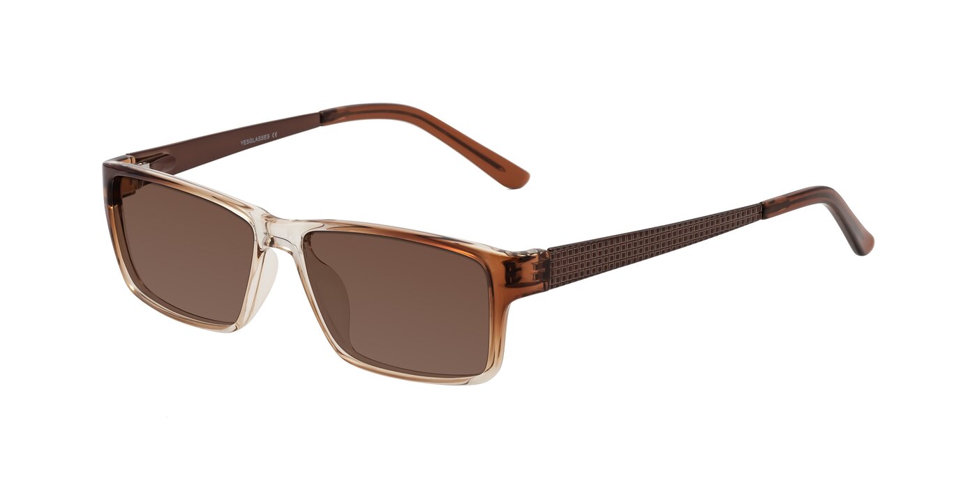 Gradient Brown Classic Low Bridge Fit Rectangle Tinted Sunglasses with ...