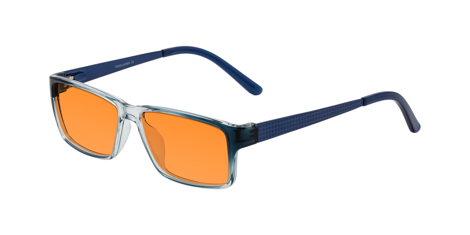 Gradient Blue Classic Low Bridge Fit Rectangle Tinted Sunglasses with ...