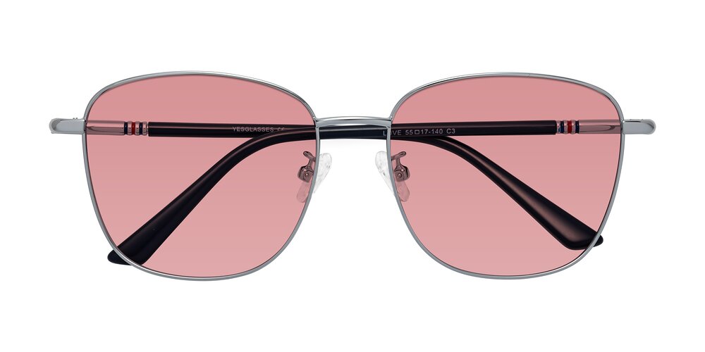 Silver Hipster Metal Trapezoid Tinted Sunglasses with Medium Garnet ...
