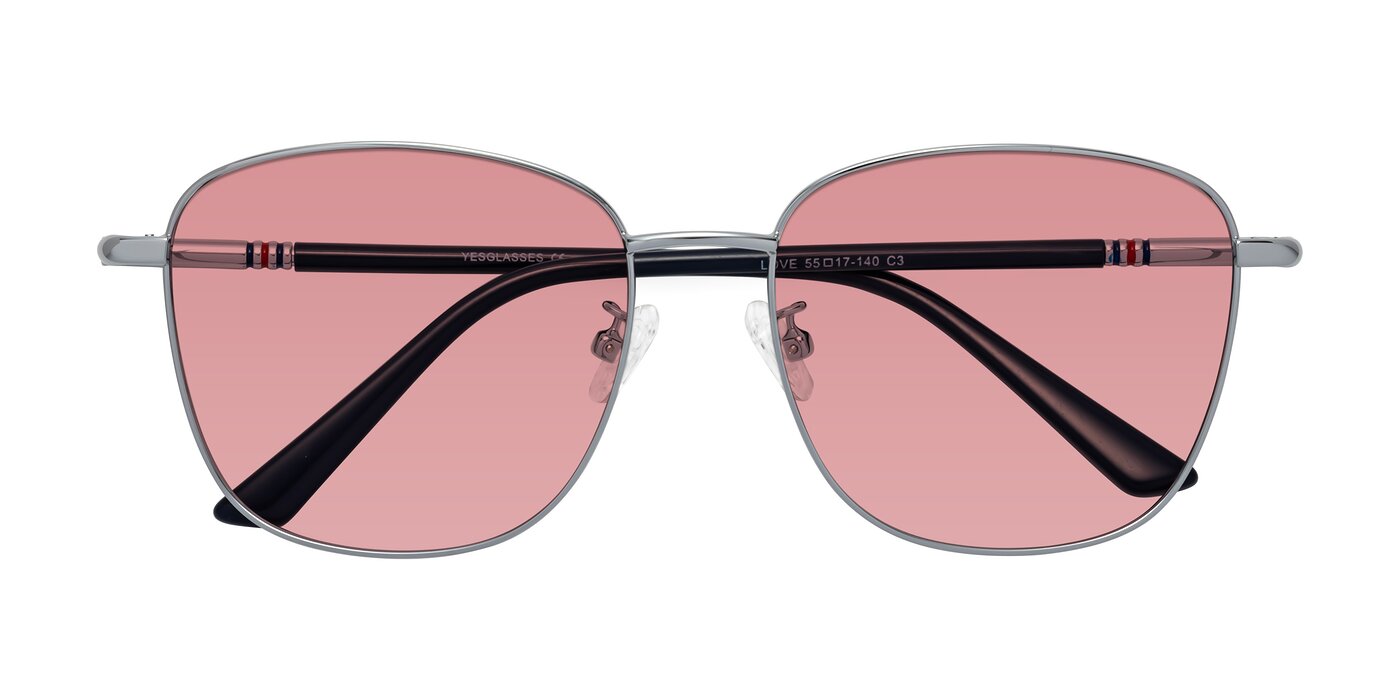 Silver Hipster Metal Trapezoid Tinted Sunglasses with Medium Garnet ...