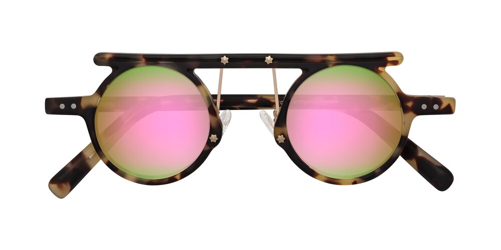 Sandstorm Tortoise Geek-Chic Acetate Round Mirrored Sunglasses with ...