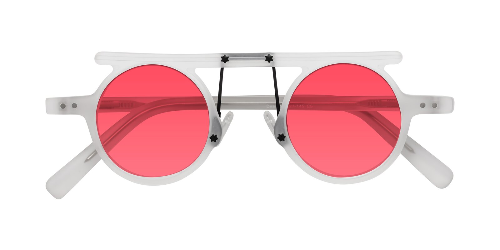 Matte White Geek-Chic Acetate Round Tinted Sunglasses with Red Sunwear ...