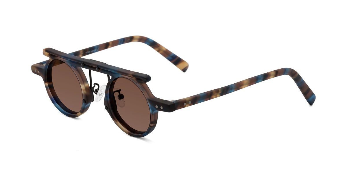 Nightfall Tortoise Geek-Chic Acetate Round Tinted Sunglasses with Brown ...