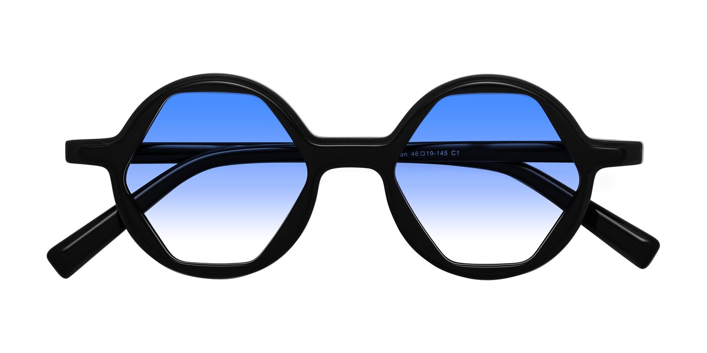 Black Geek-Chic Geometric Round Gradient Sunglasses with Blue Sunwear ...