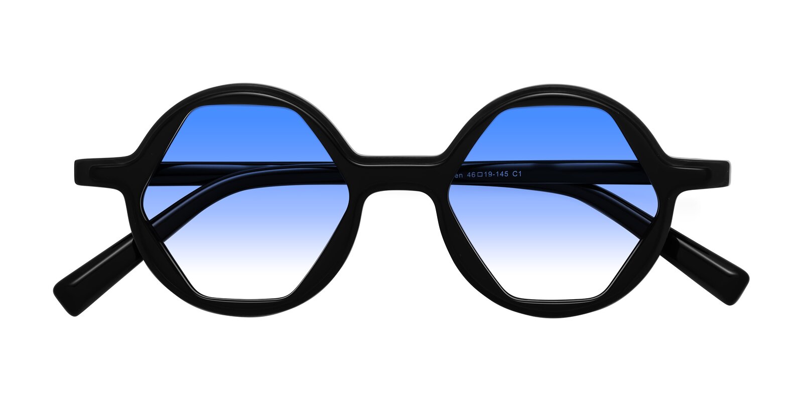 Black Geek-Chic Geometric Round Gradient Sunglasses with Blue Sunwear ...