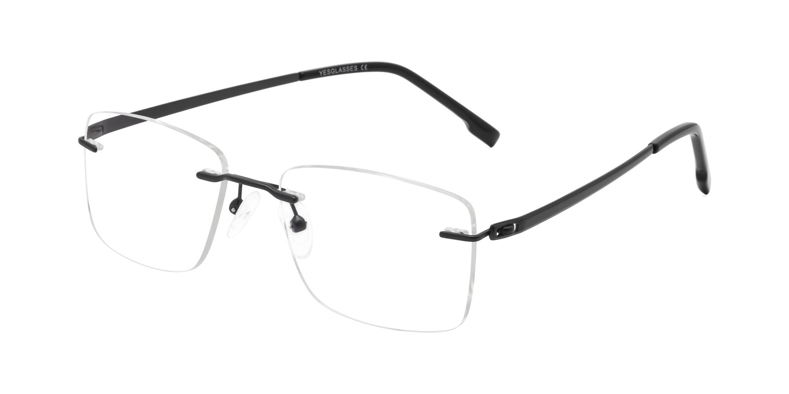 Matte Black Classic Rectangle Rimless Eyeglasses - Yam