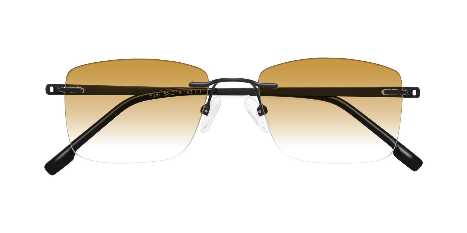 Matte Black Classic Rectangle Rimless Gradient Sunglasses with ...