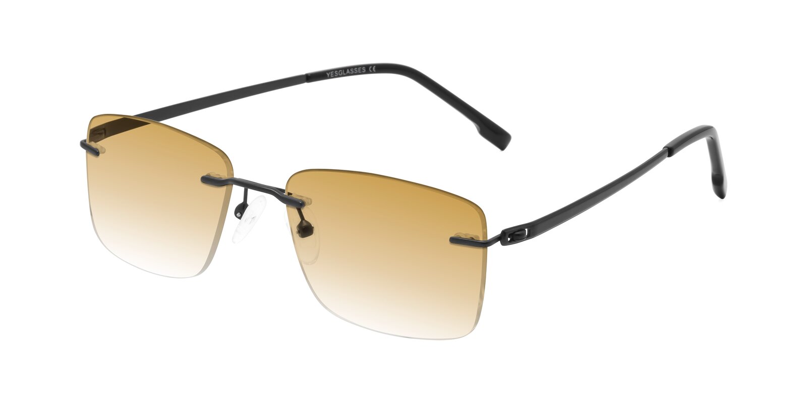 Matte Black Classic Rectangle Rimless Gradient Sunglasses with ...