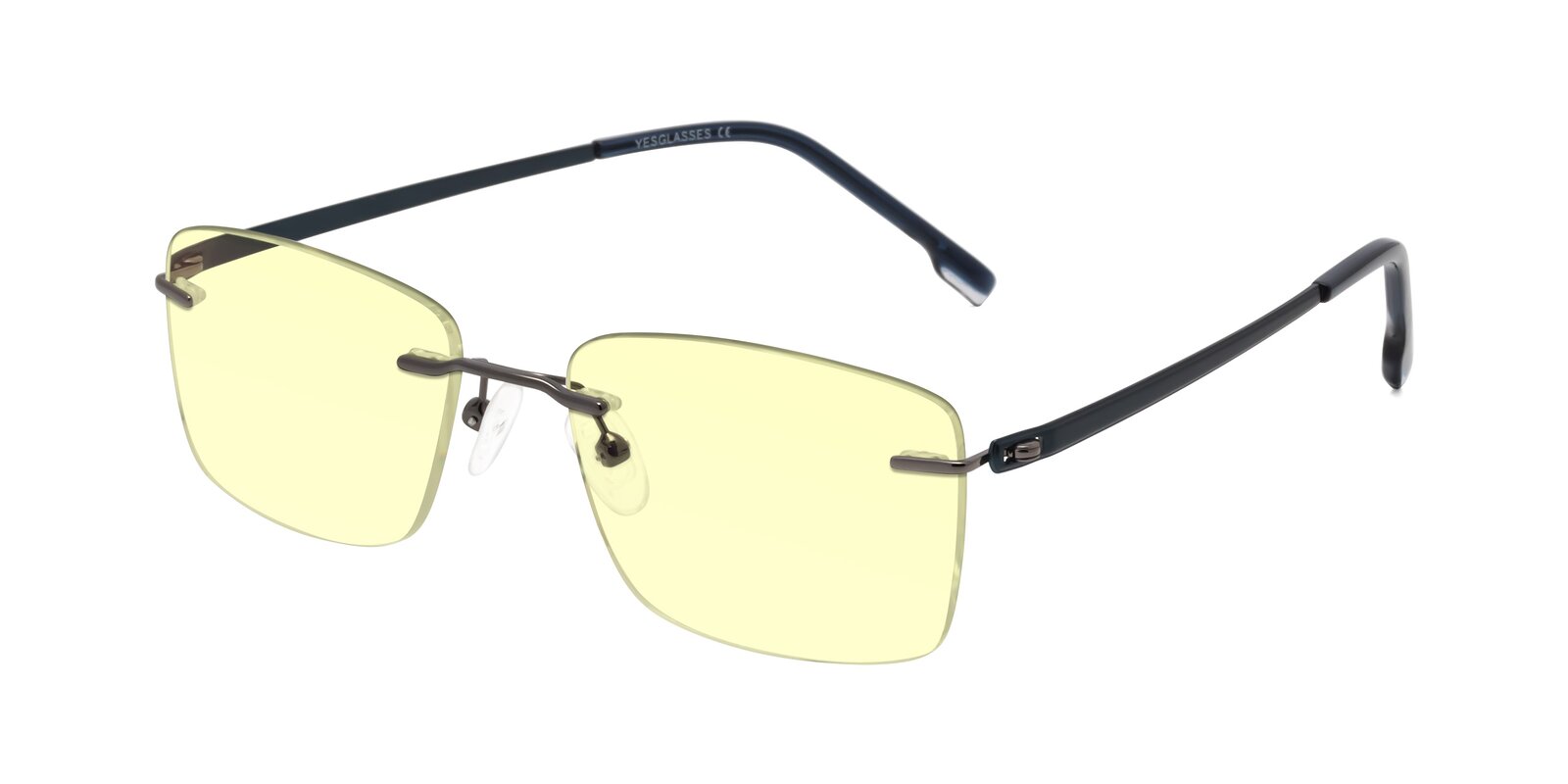 Gunmetal/Blue Classic Rectangle Rimless Tinted Sunglasses with Light ...